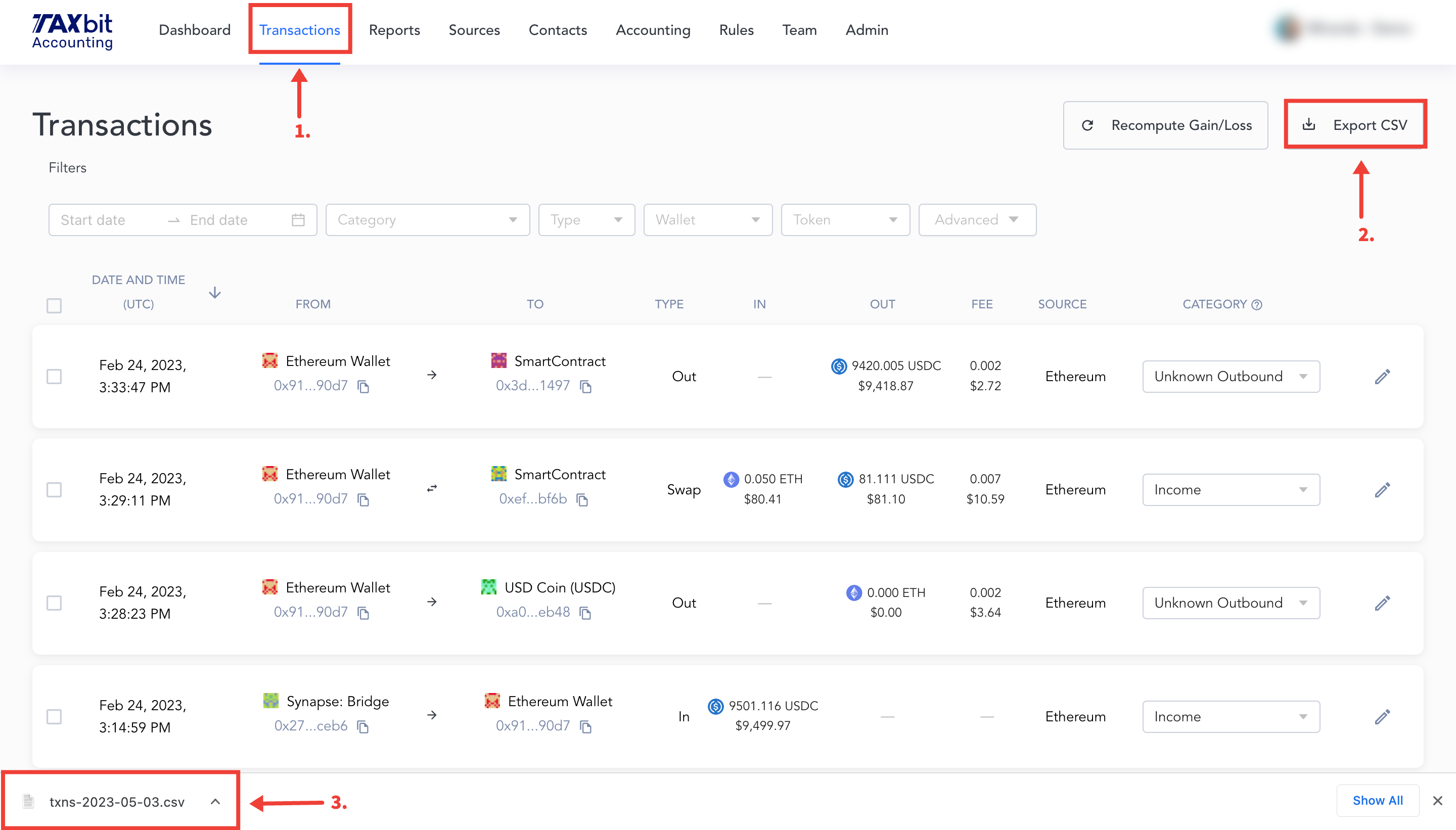 Understanding the Transactions Export – TaxBit Accounting Suite